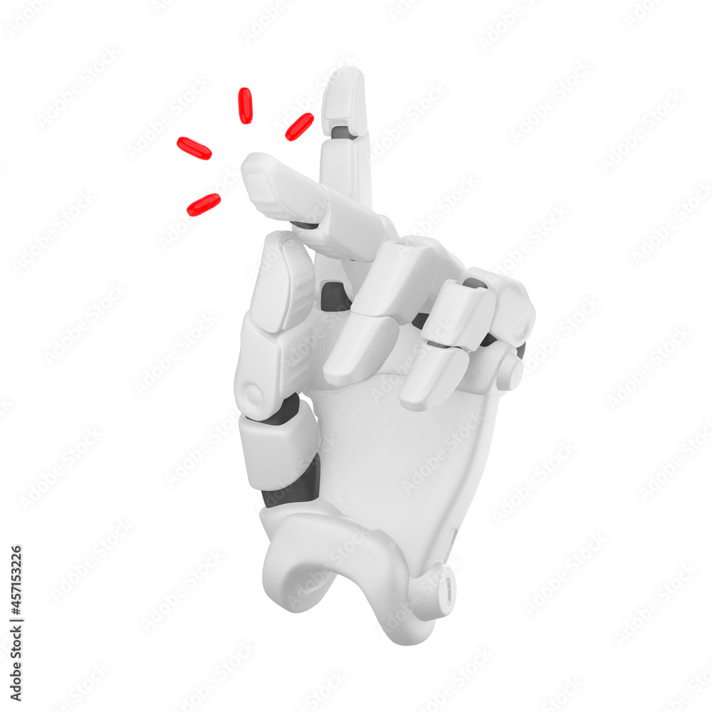 3d robot hand showing snap finger gesture with a red sound, isolated ...