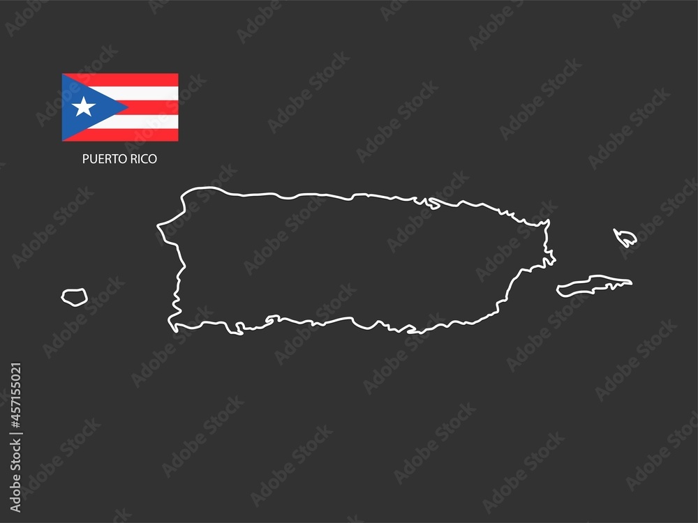 Puerto Rico map vector thin white line style on the black background ...