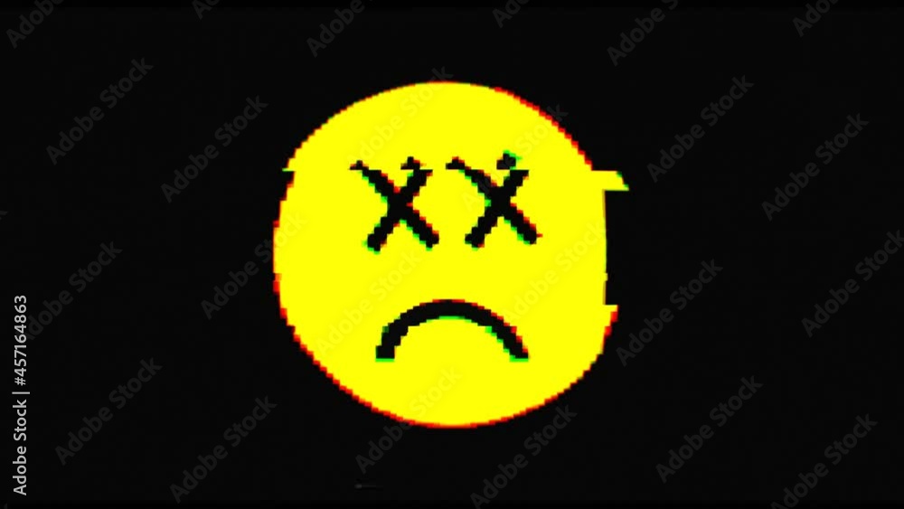 Retro vintage yellow face looking dead and depressed pixel art glitch ...
