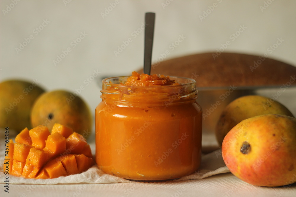 Home made alphonso mango jam with 3 ingredients. Mango pulp, sugar and ...