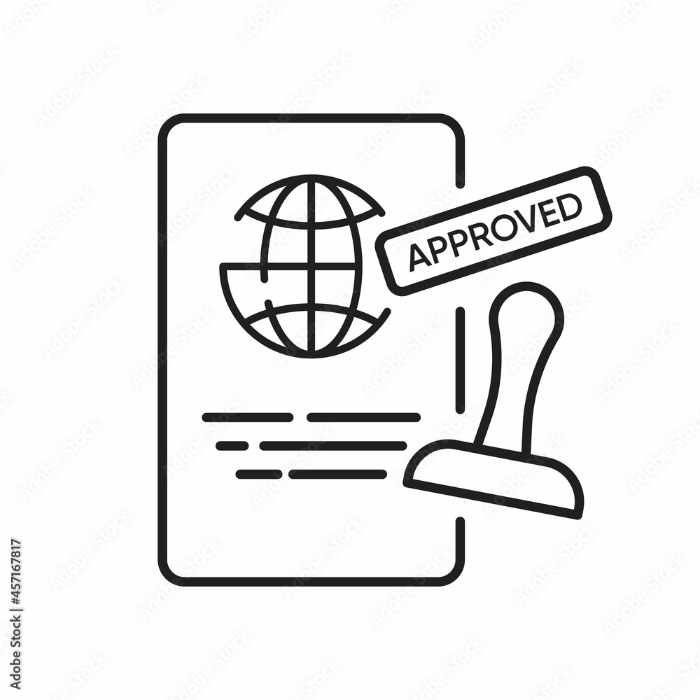 visa approved sign line icon or logo. Travel Immigration Stamp concept ...