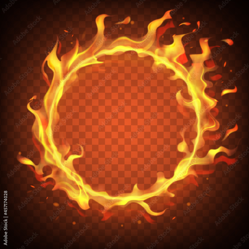Realistic round light fire flame frame, vector template illustration on ...