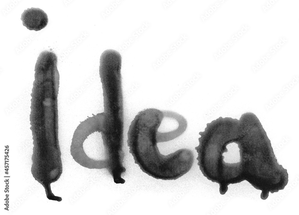 Black spray stain word Idea isolated on white background, photo with ...