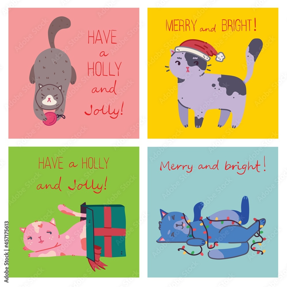Christmas cats, Merry Christmas illustrations of boy and girl hugging ...