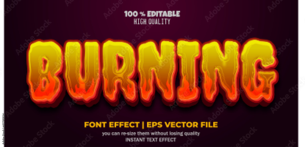 Burning editable font. text effect style Stock Vector | Adobe Stock