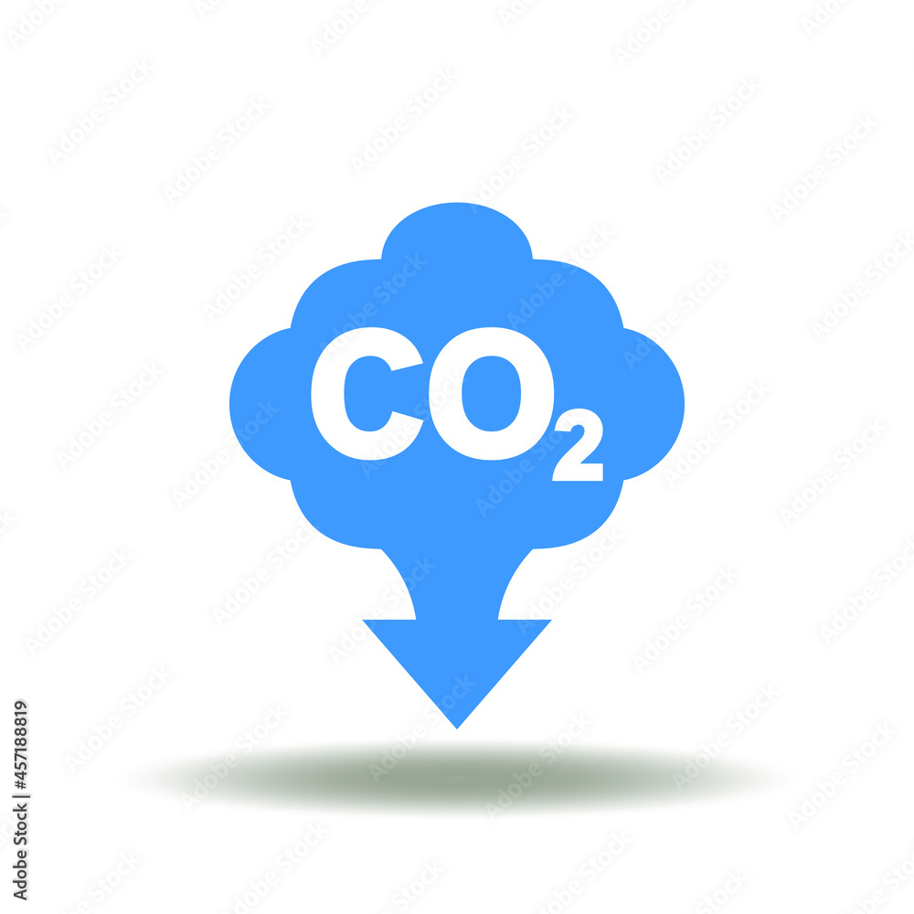 Stockvektorbilden Vector illustration of cloud with CO2 and arrow down. Symbol of CO2 reduction ...