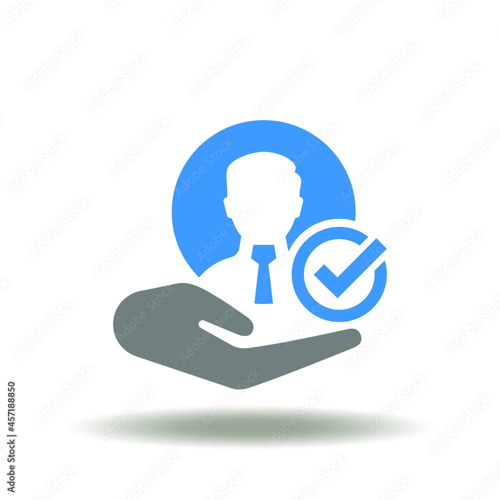 Vector illustration of hand holding businessman icon with check mark ...
