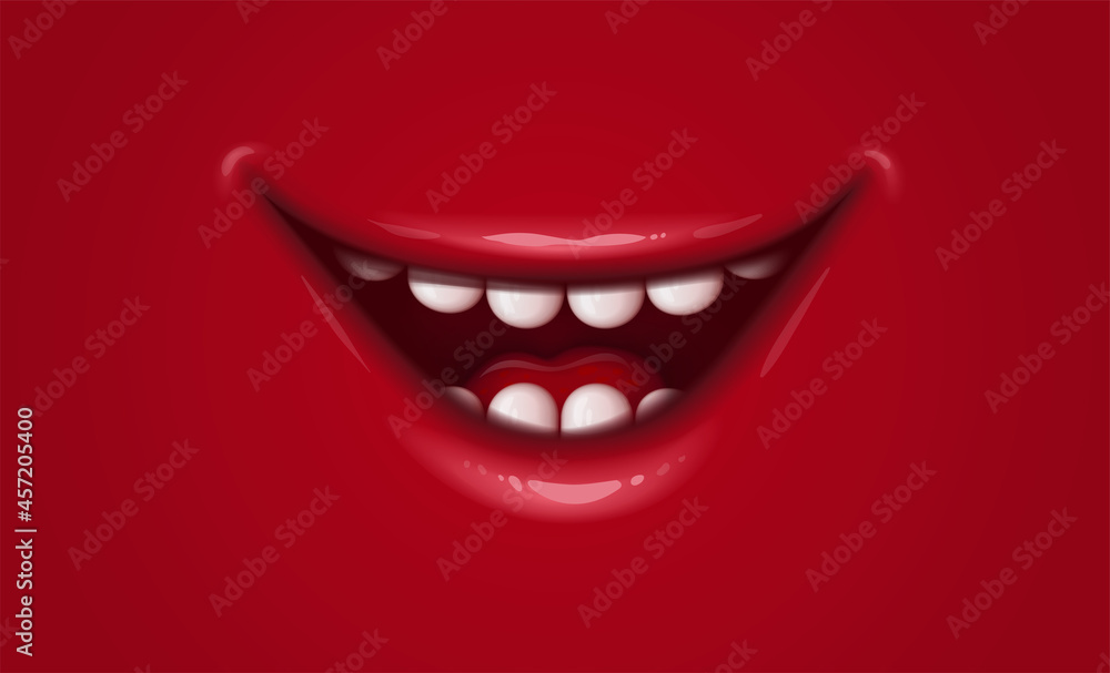 Smile with red lips. Open mouth with teeth and tongue. Cartoon ...