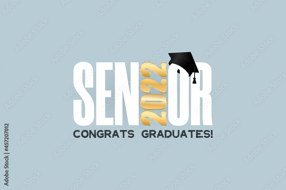 Senior class of 2022. Golden number with education academic cap on blue ...