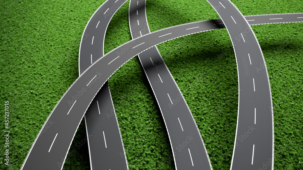 Four two lane highways stacked over each other and going in different ...