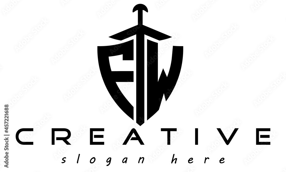 shield FW letter logo with knife sign logo design vector, business logo ...