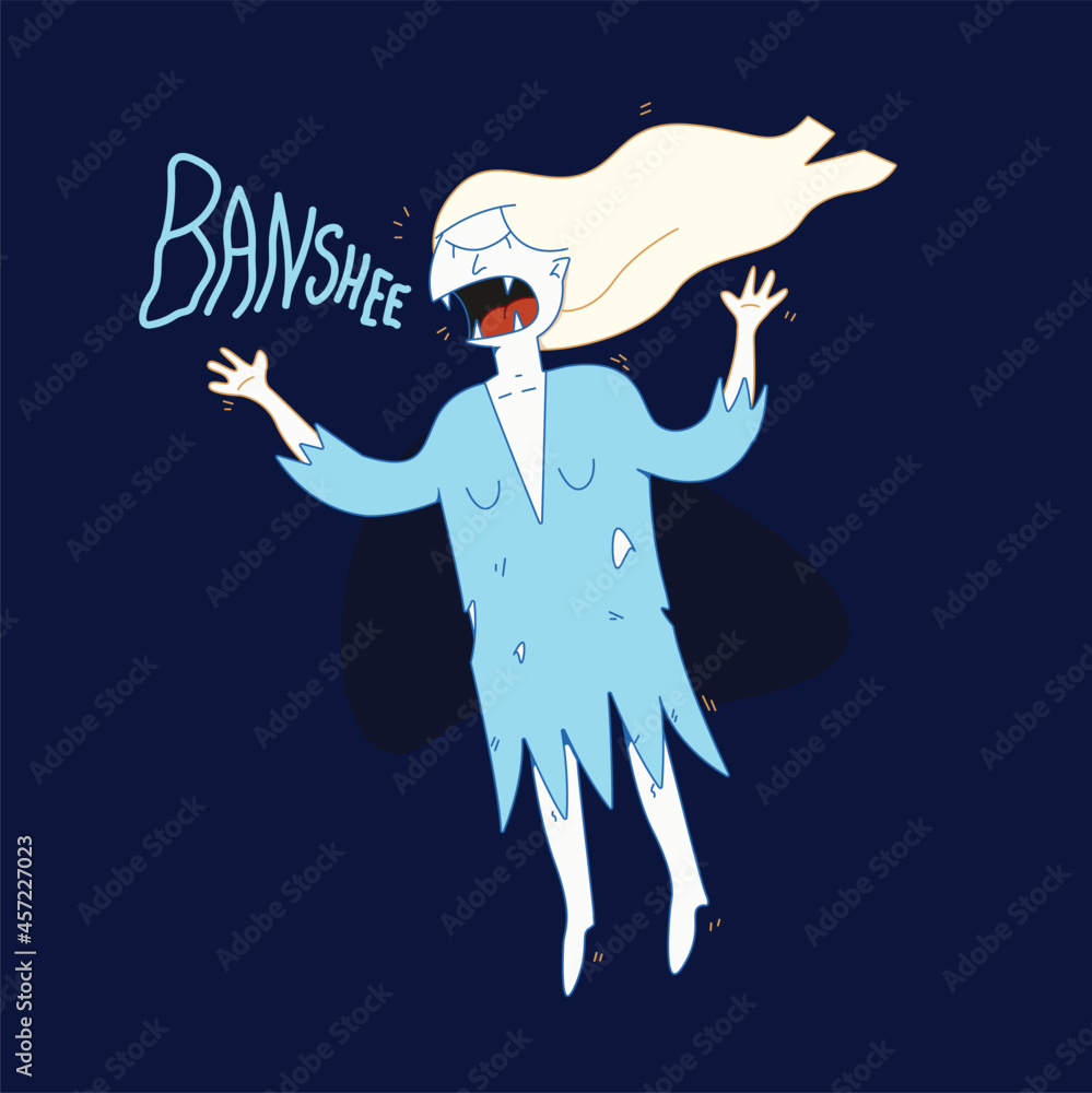 cartoon banshee flying and screaming vector de Stock | Adobe Stock