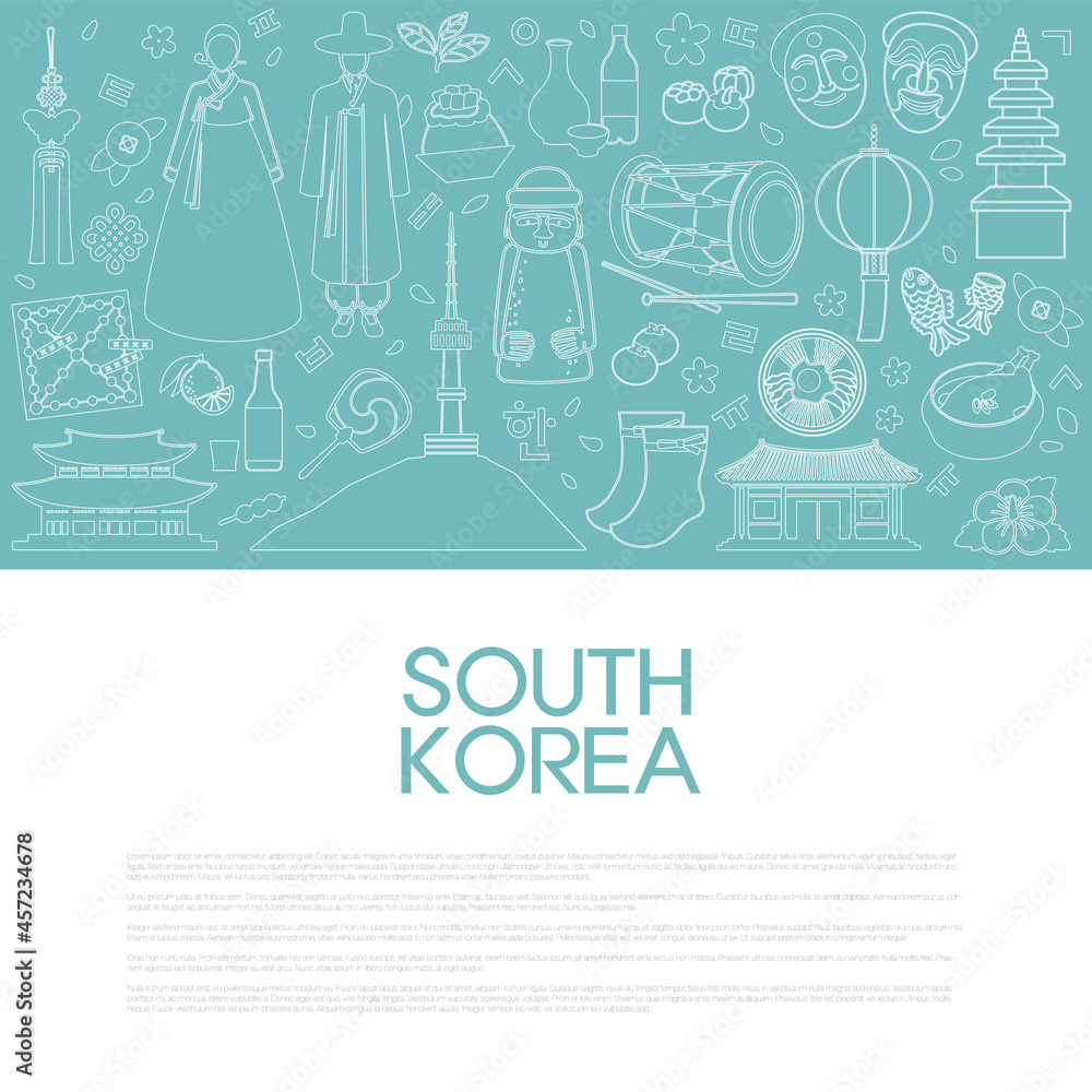 Vector illustration of symbols and landmarks representing South Korea ...