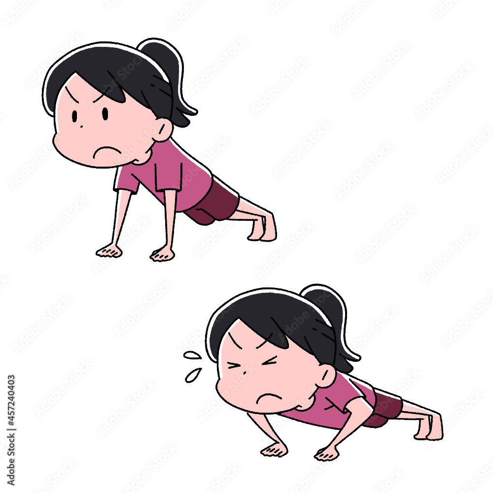 筋トレで腕立て伏せをする女性のイラスト Stock Vector Adobe Stock