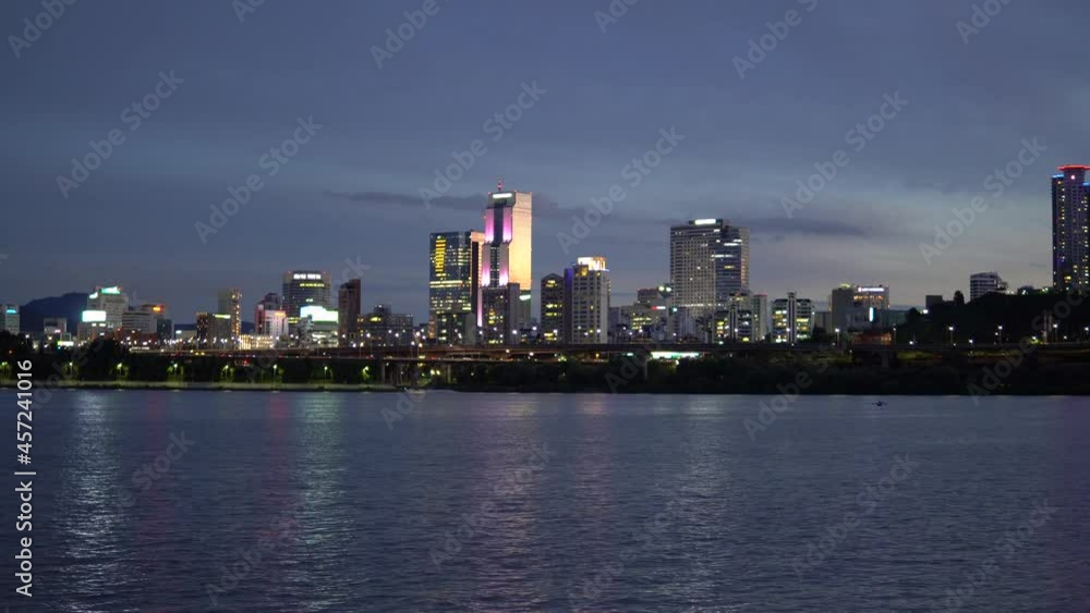 Seoul City Skyline - ASEM And Trade Towers With Colourful Lights At ...