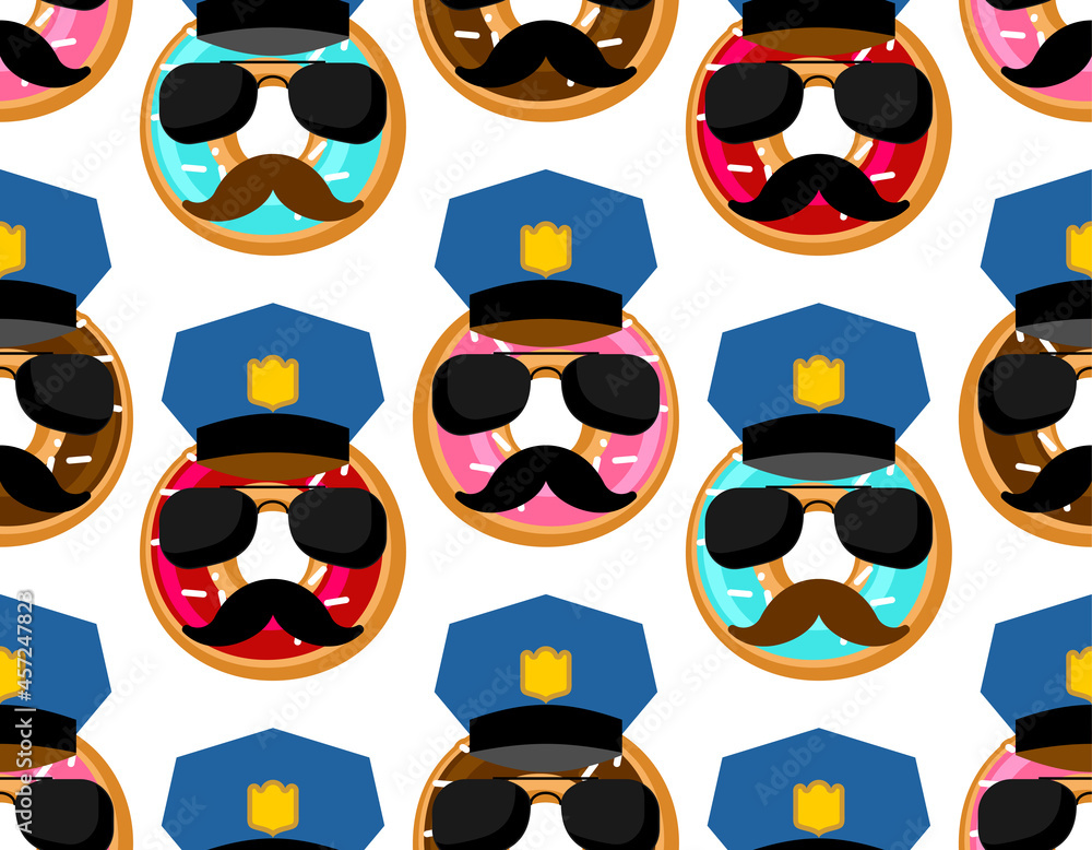 Donut cop pattern seamless. Donut police officer background. vector ...