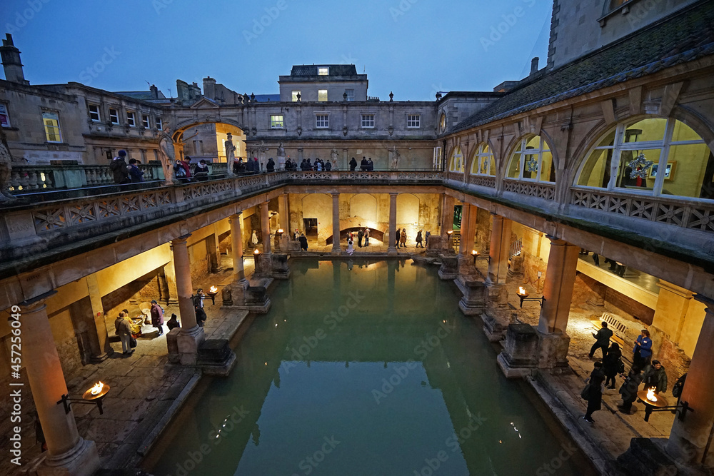 Exterior architecture of 'The Roman bath', interactive museum filled ...