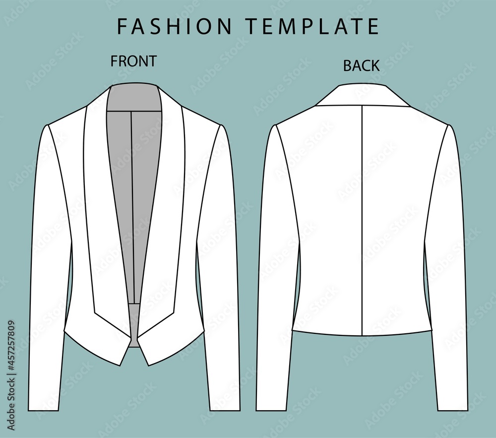 blazer front and back view. office wear outfit. fashion flat sketch ...