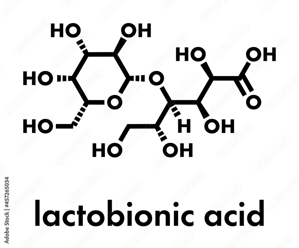 Lactobionic acid (lactobionate) molecule. Commonly used additive in ...