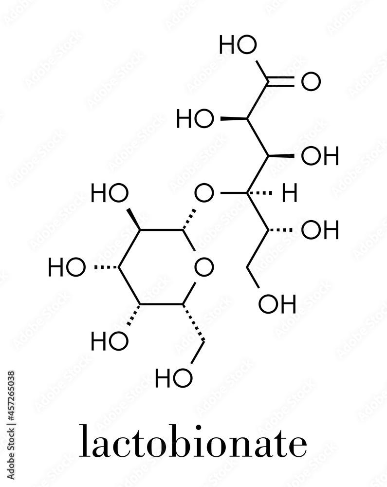 Lactobionic acid (lactobionate) molecule. Commonly used additive in ...