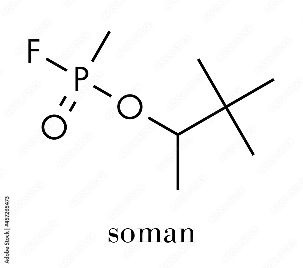 Soman nerve agent molecule (chemical weapon). Skeletal formula. Stock ...