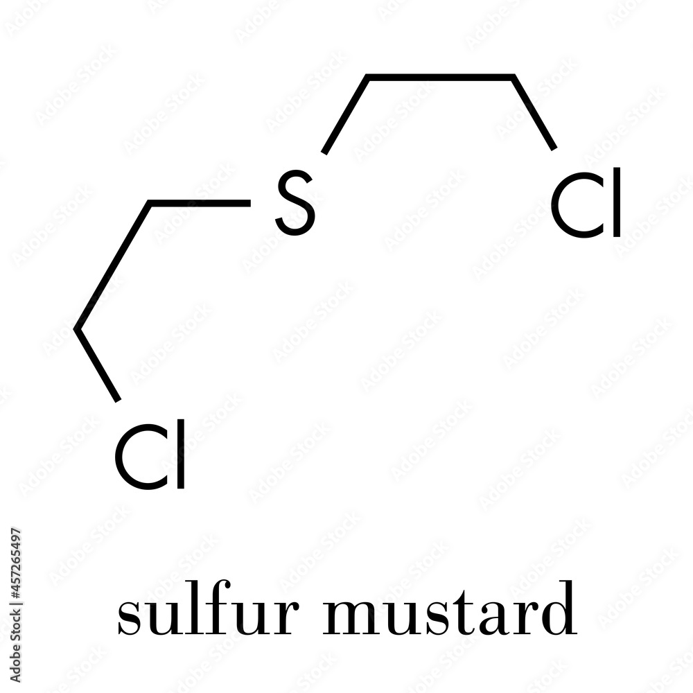 Sulfur mustard or bis(2-chloroethyl) sulfide molecule. Also known as ...