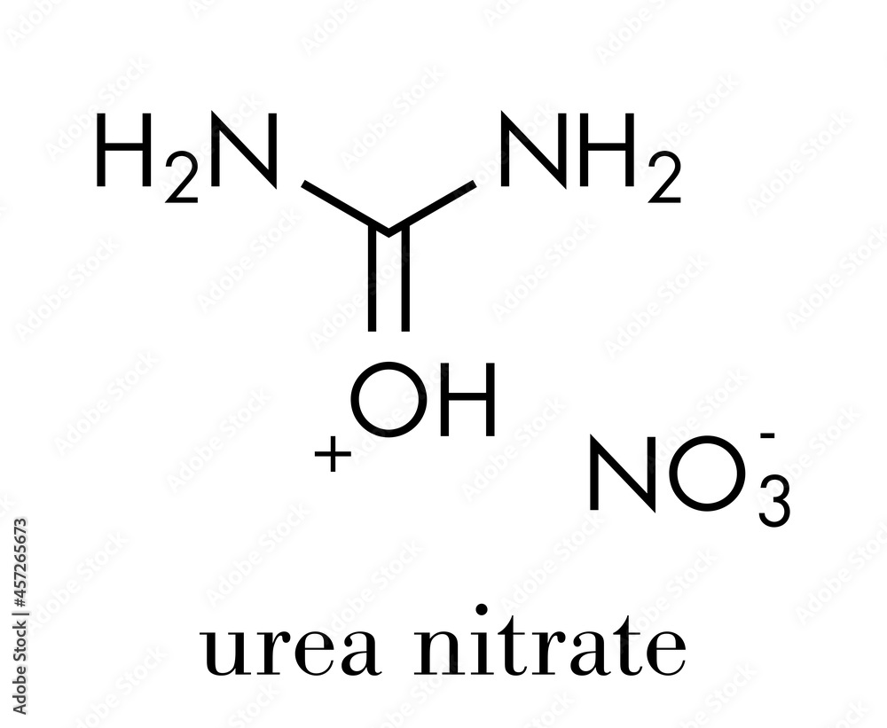 Urea nitrate high explosive molecule. Prepared by reacting urea with ...