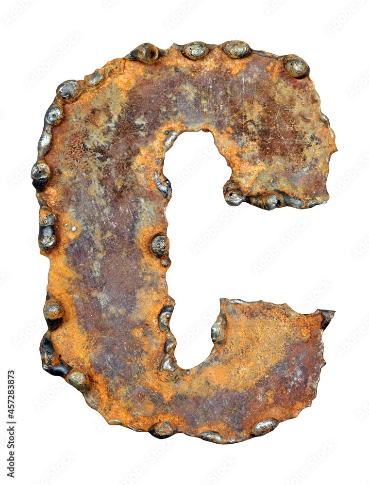 Alphabet letter c made of weld rusty metal sheet. Symbol isolated on ...