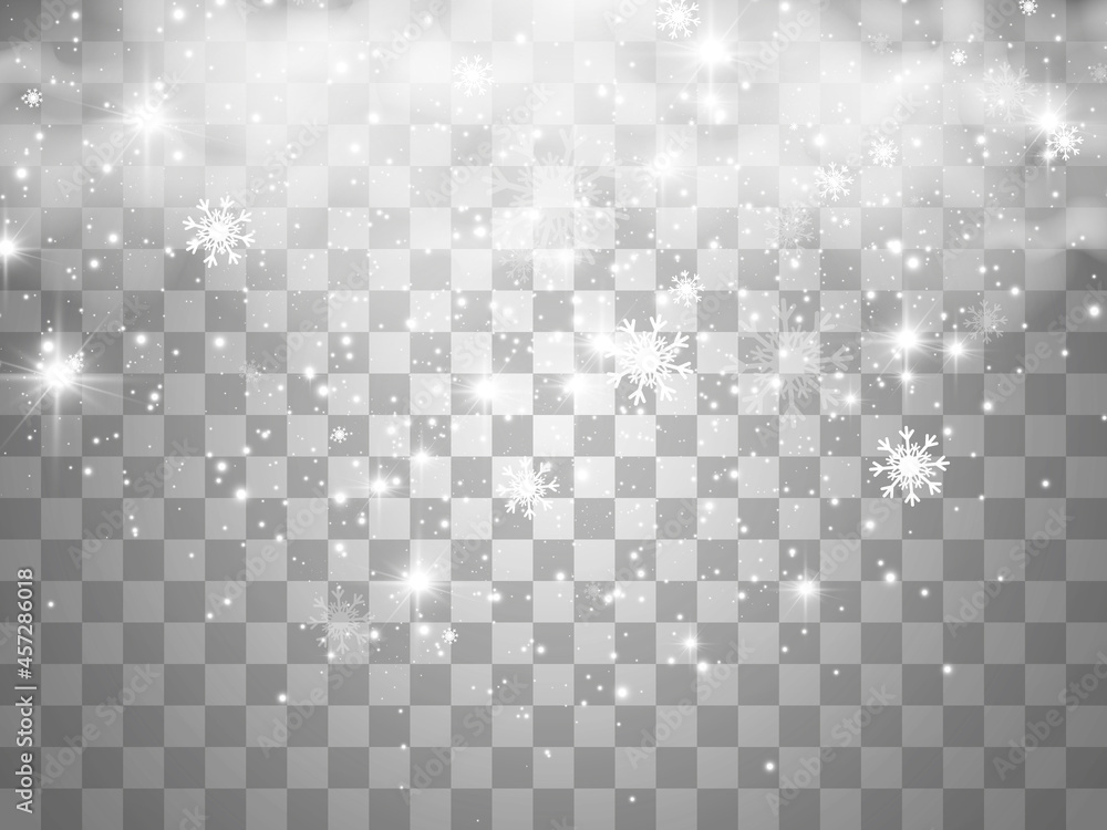 Vector illustration of flying snow on a transparent background.Natural ...