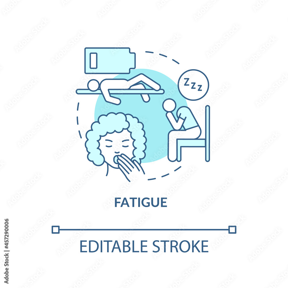 Fatigue blue concept icon. Fluid, electrolytes loss can cause fatigue ...