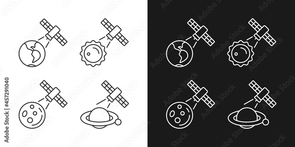 Celestial bodies observation linear icons set for dark and light mode ...