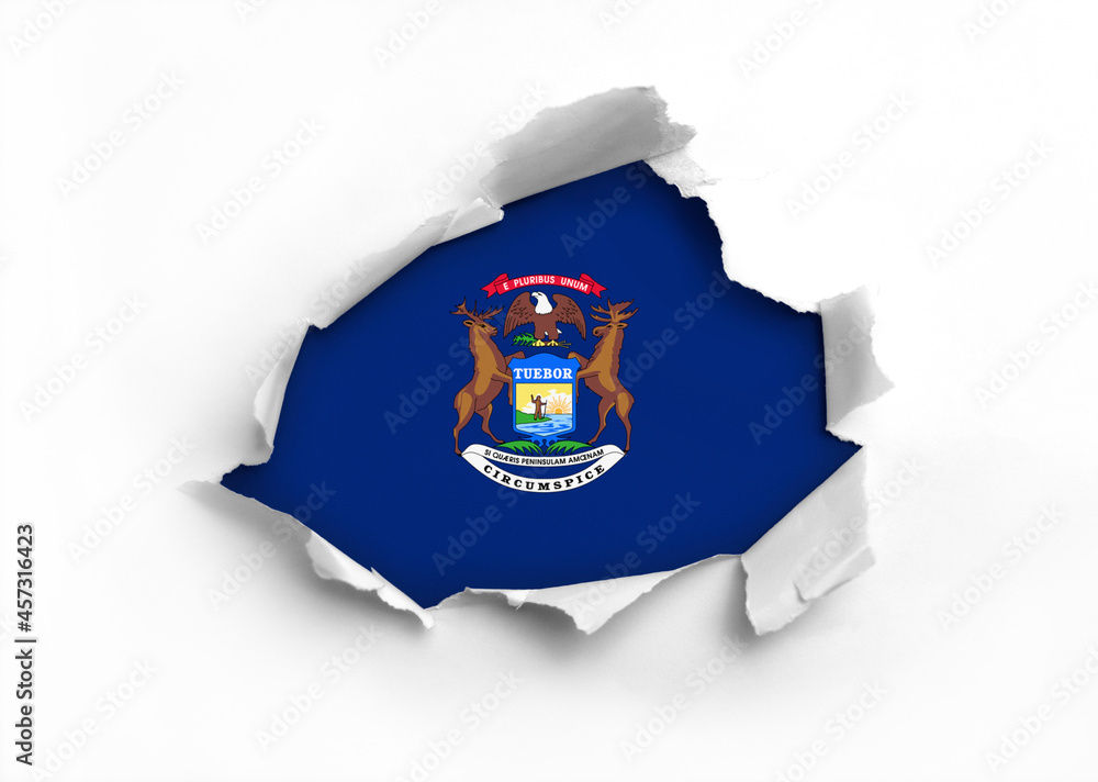 Flag of Michigan underneath the ripped paper – realistic 3d rendering ...
