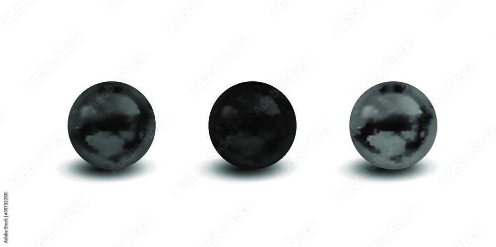 Vector Set of Black Spheres, Different Textures, 3D Balls with Shadows ...