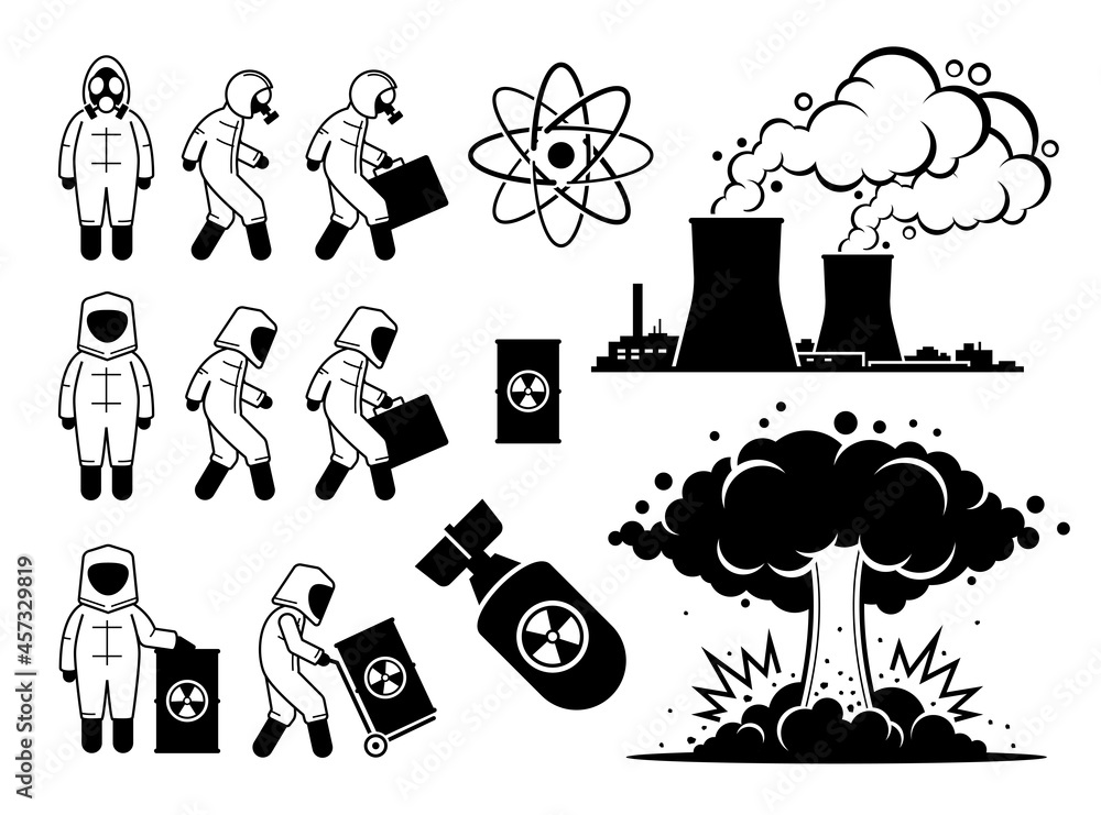 Modern History Atomic Age or Nuclear Age. Vector illustrations depict ...