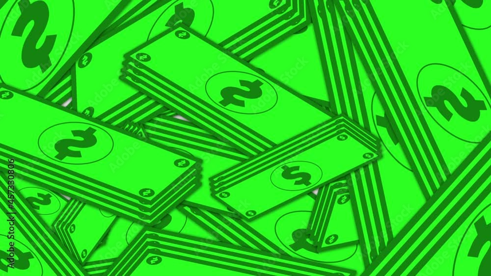 Cartoon dollars quickly appearing on screen, exponential money growth ...