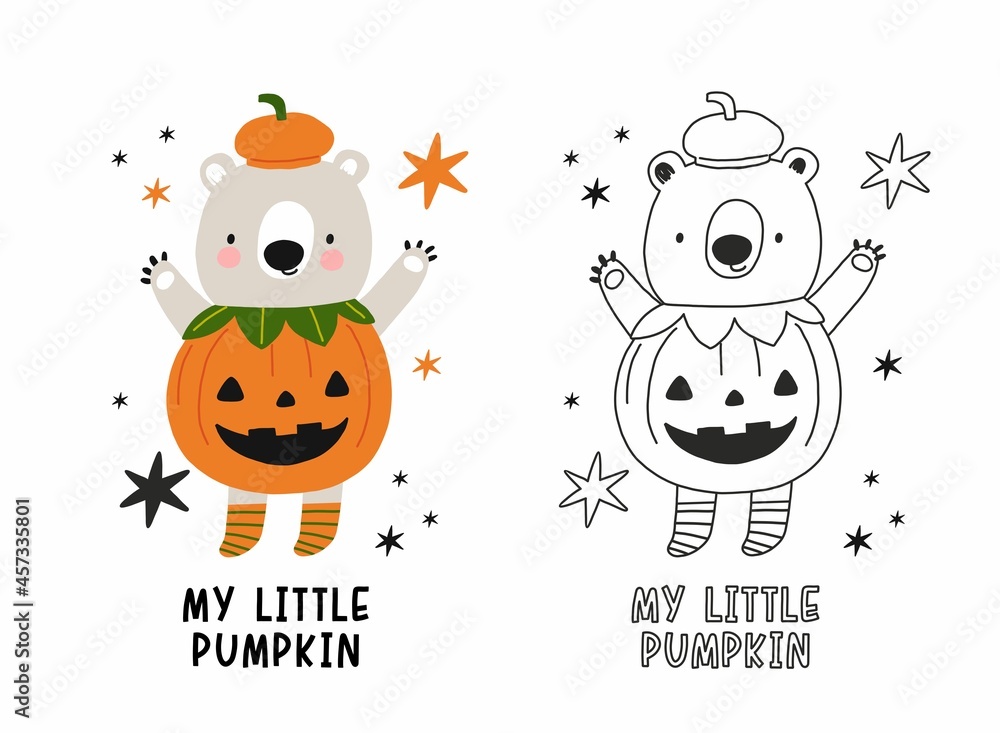 Cute Halloween coloring page for kids. Vector illustrations awesome ...