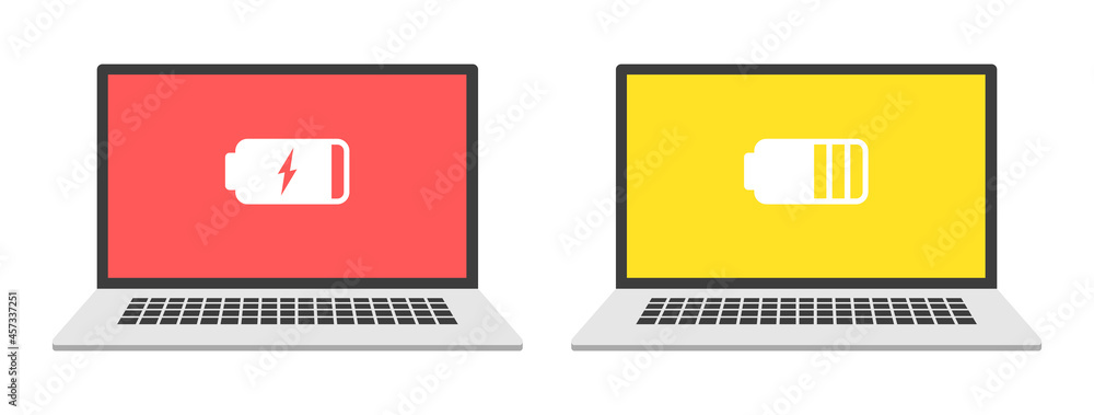 Laptop - Icons Medium and Low levels batery Stock Vector | Adobe Stock