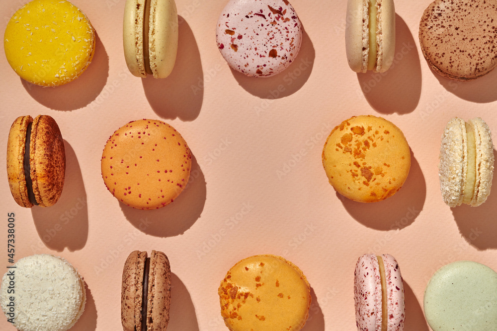 multicolor macaron on pastel Light Blue color background.2 Stock Photo ...