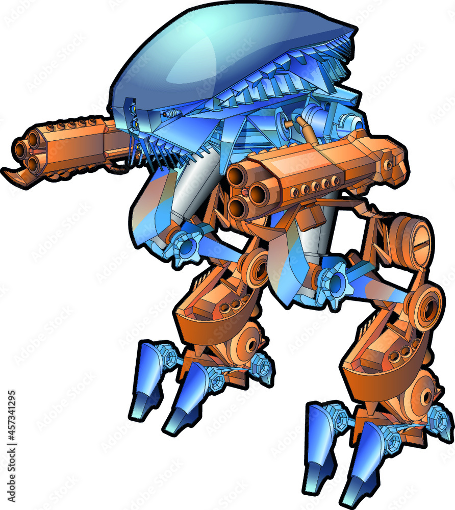 Mech with two assault guns isolated on white background Stock Vector ...