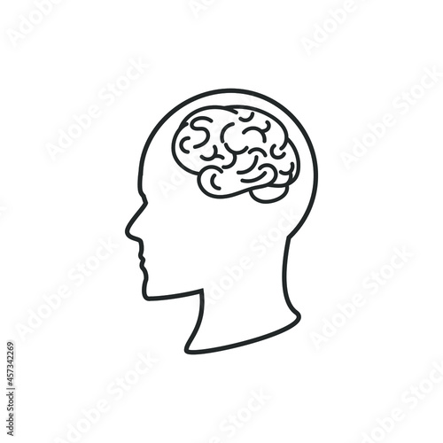 Vector Human Brain in Head Outline Illustration, Face Profile ...