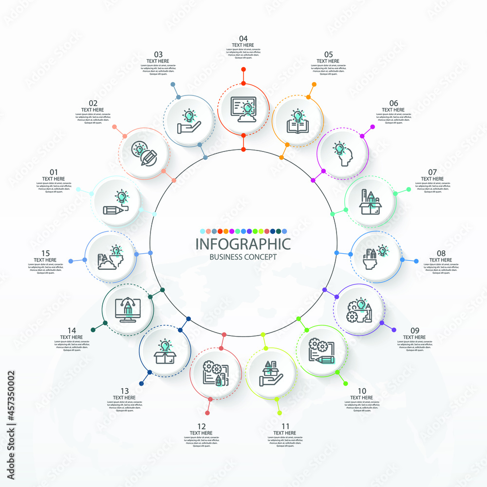 Basic circle infographic template with 15 steps, process or options ...
