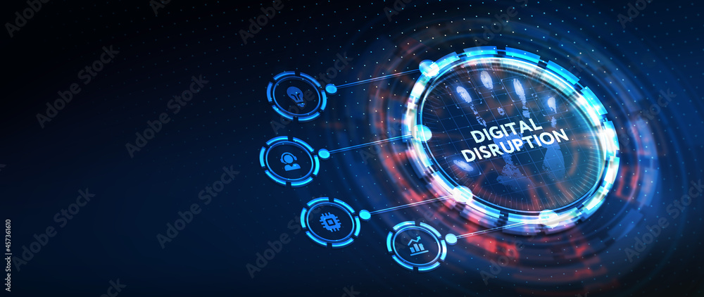 Digital disruption transformation innovation technology business internet concept. 3d ...