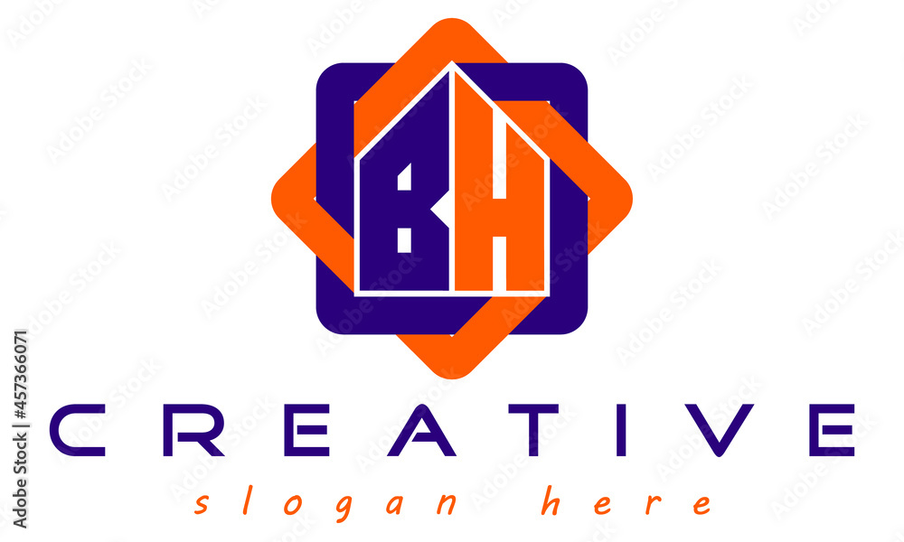 real estate BH letter logo with home sign logo design vector, house ...