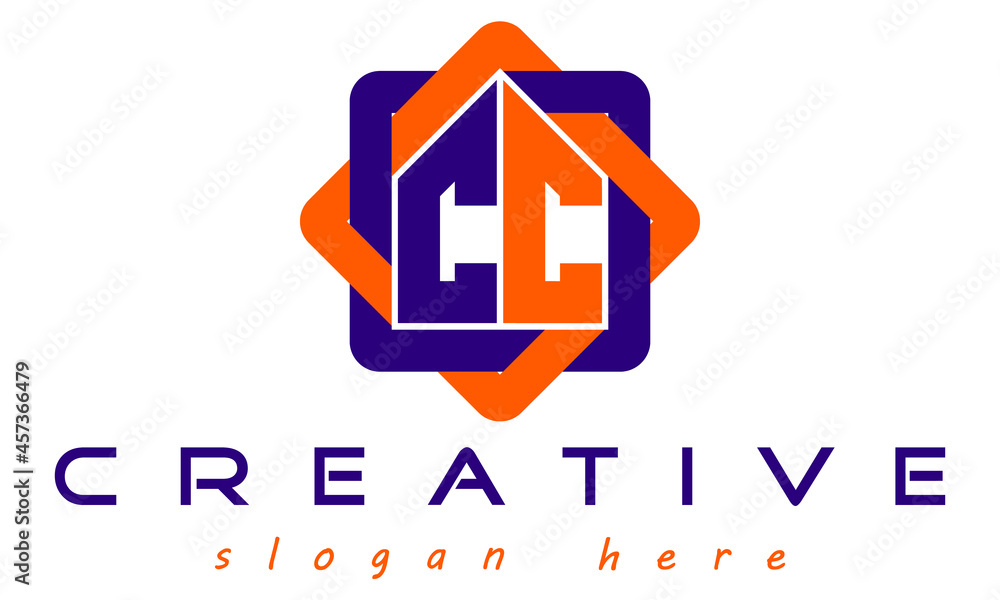 real estate CC letter logo with home sign logo design vector, house ...
