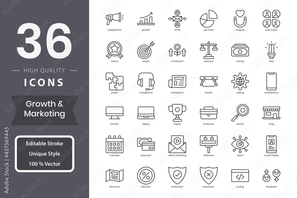 Growth And Marketing icon pack for your website design, logo, app, UI ...
