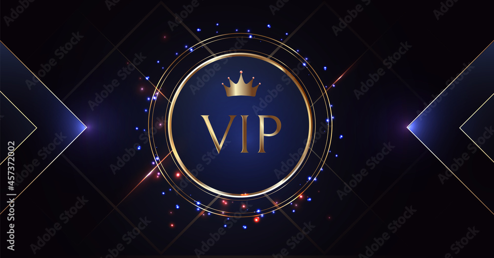 VIP Party Invitation with Gold Crown and Sequins. Radiance and light on ...