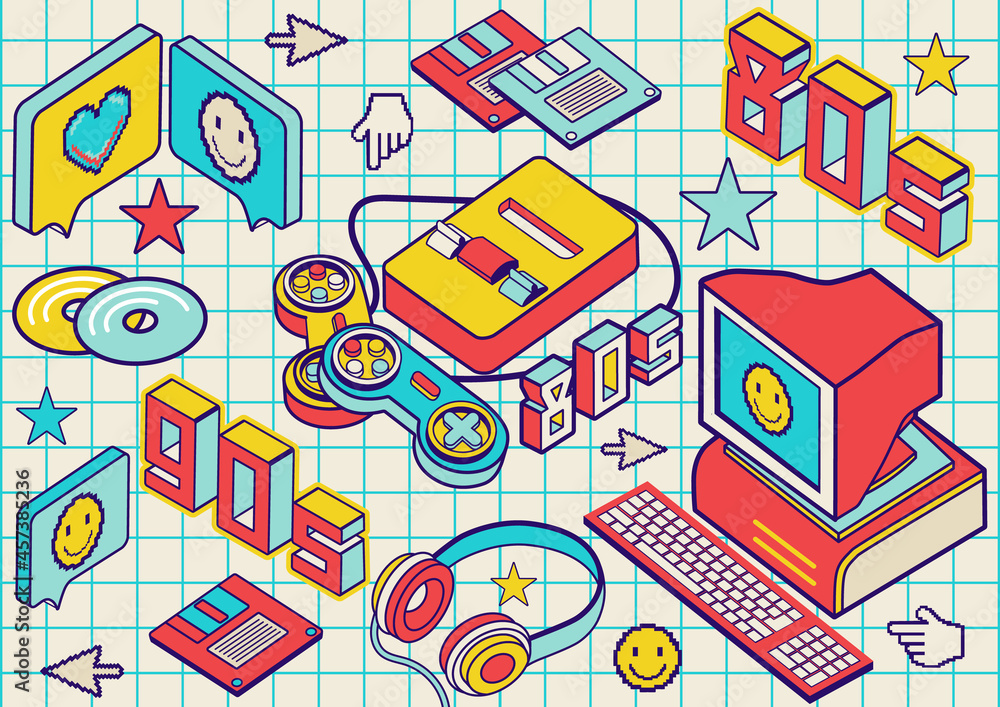 90's retro pc elements and background .Old computer aesthetic ...