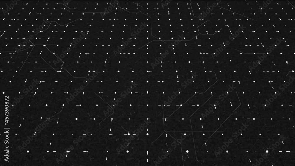 Diagram with moving points and lines. Animation. Virtual field with diagram and moving points in ...