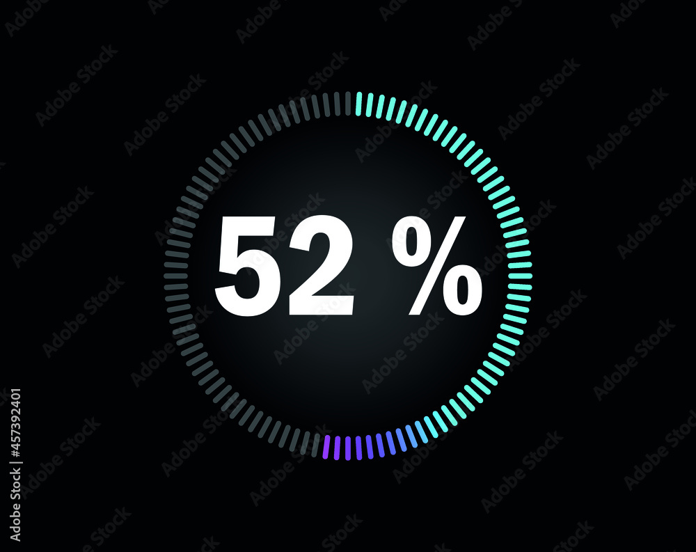 Percent circle diagram showing 52% - indicator with blue to pink ...