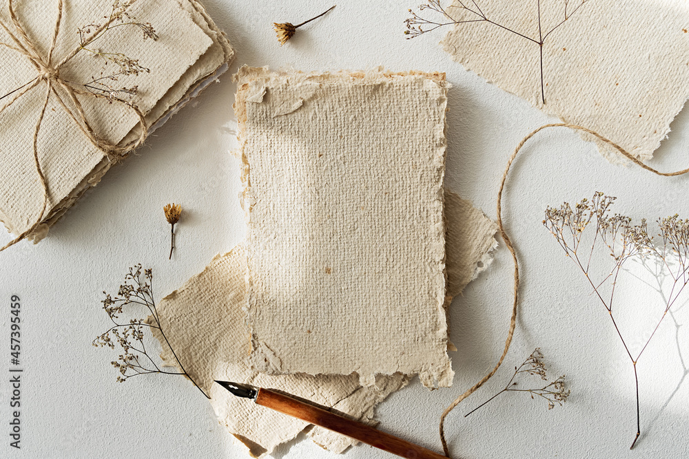 Vintage recycled handmade paper and dry flowers. Christmas Mockup for ...
